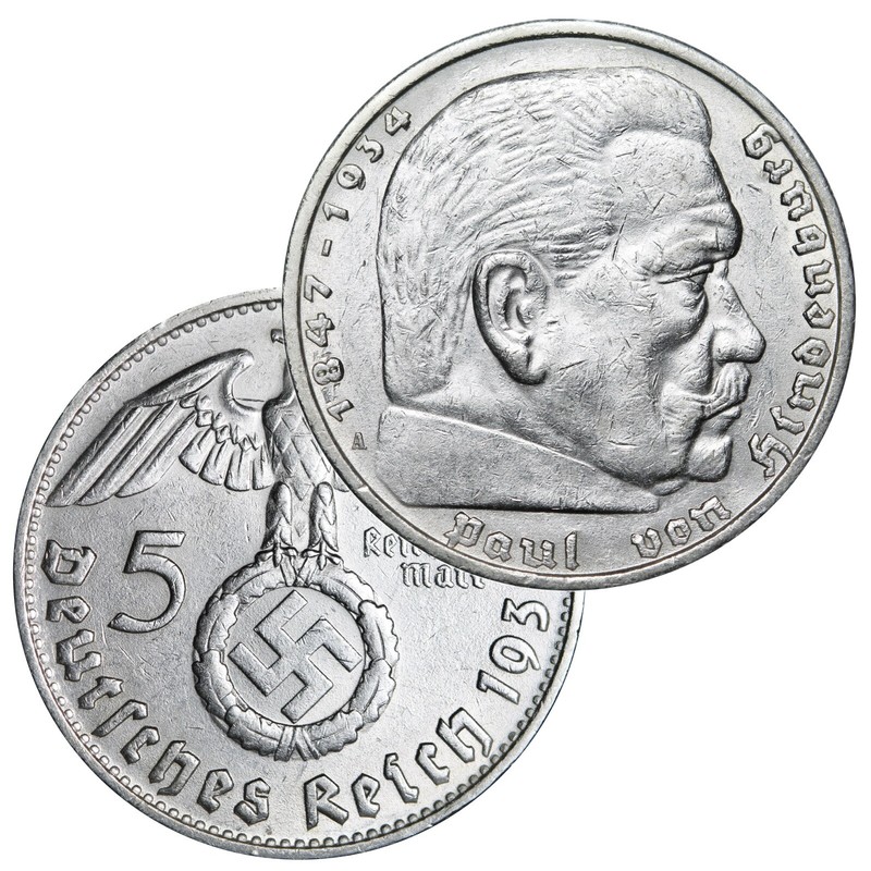 5 MARK SILVER COIN GERMANY THIRD REICH REICHSMARK NICE AU/BU WWII ERA ...