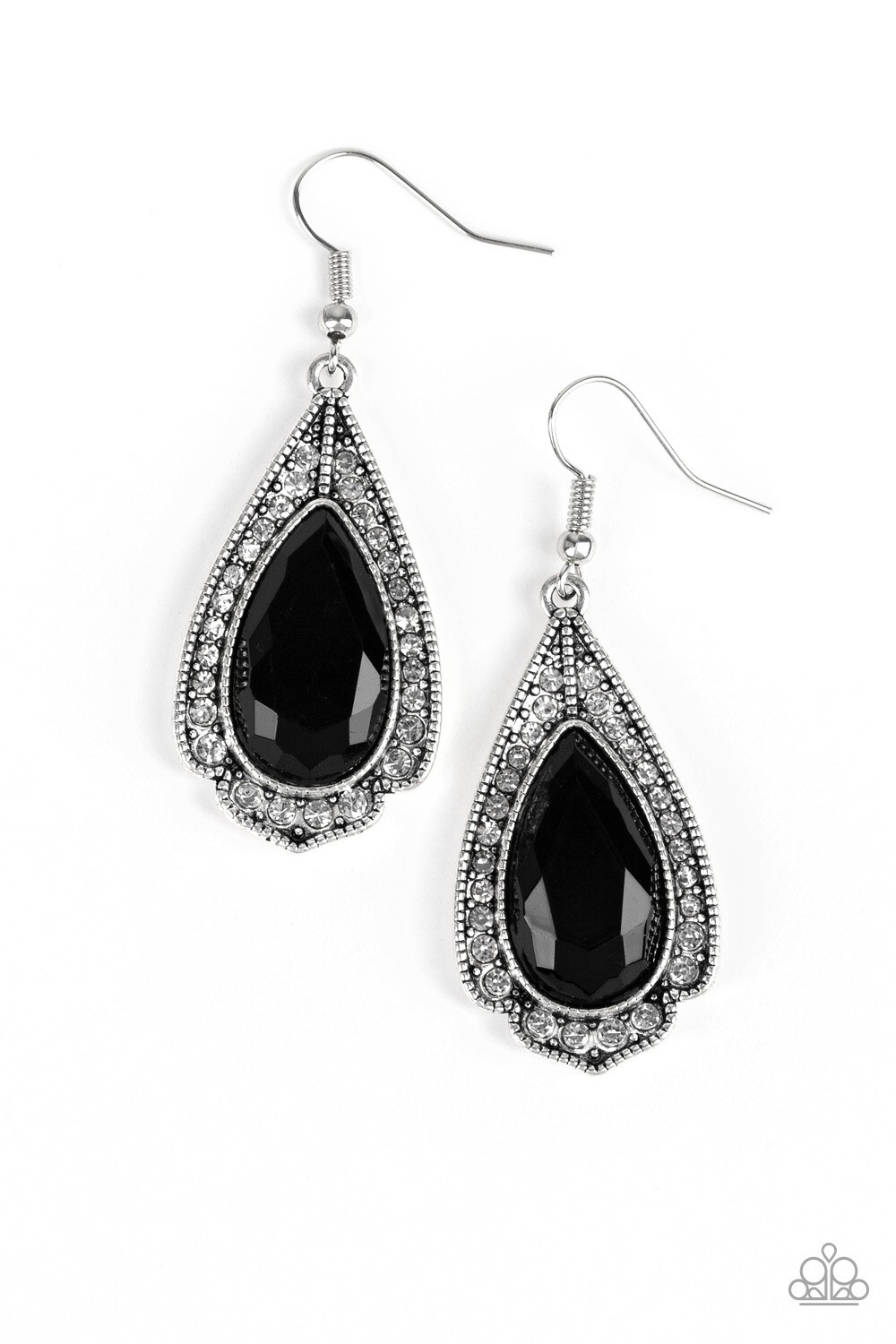 Paparazzi Earring Superstar Stardom Black Gem White Rhinestones Teardrop eBay