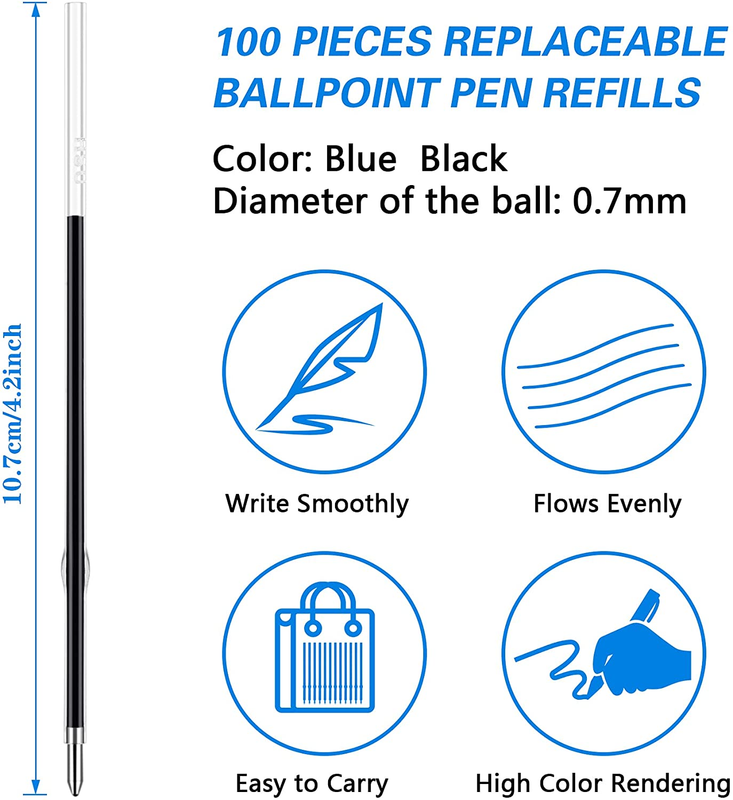 100 Pieces Ink Pen Refills Replaceable Ballpoint Pen Refills Black Ink ...