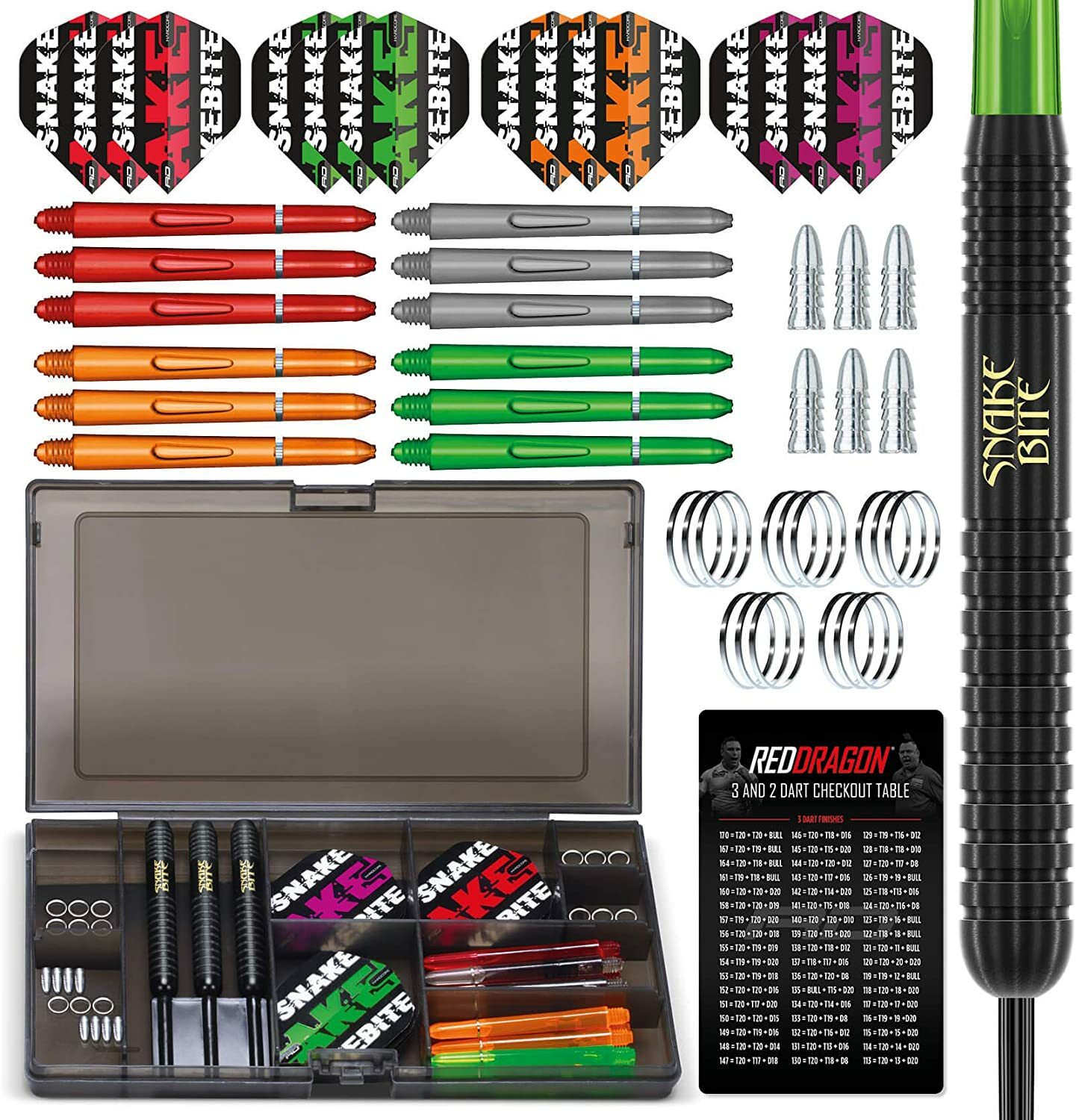 Snakebite Darts Set 22gram - Peter Wright 50 Piece Ultimate Accessories ...