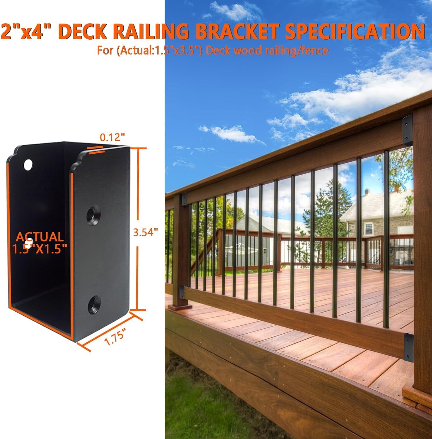 Deck Railing Bracket Connectors,2x4 Inch Metal Fence Stair Brackets 24 ...