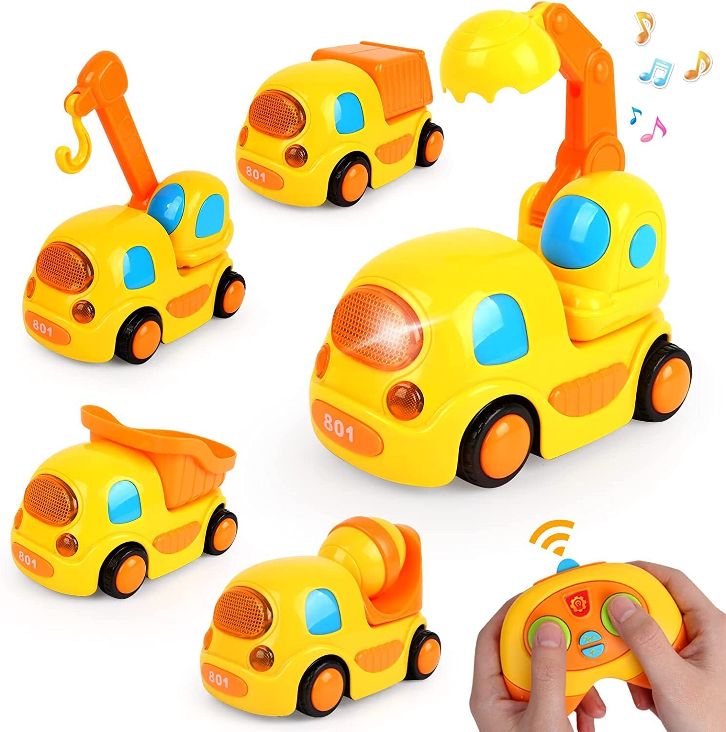 RC Toy Car Truck Toddlers for 2 3 Year Old Boys Digger Crane Musical Lights