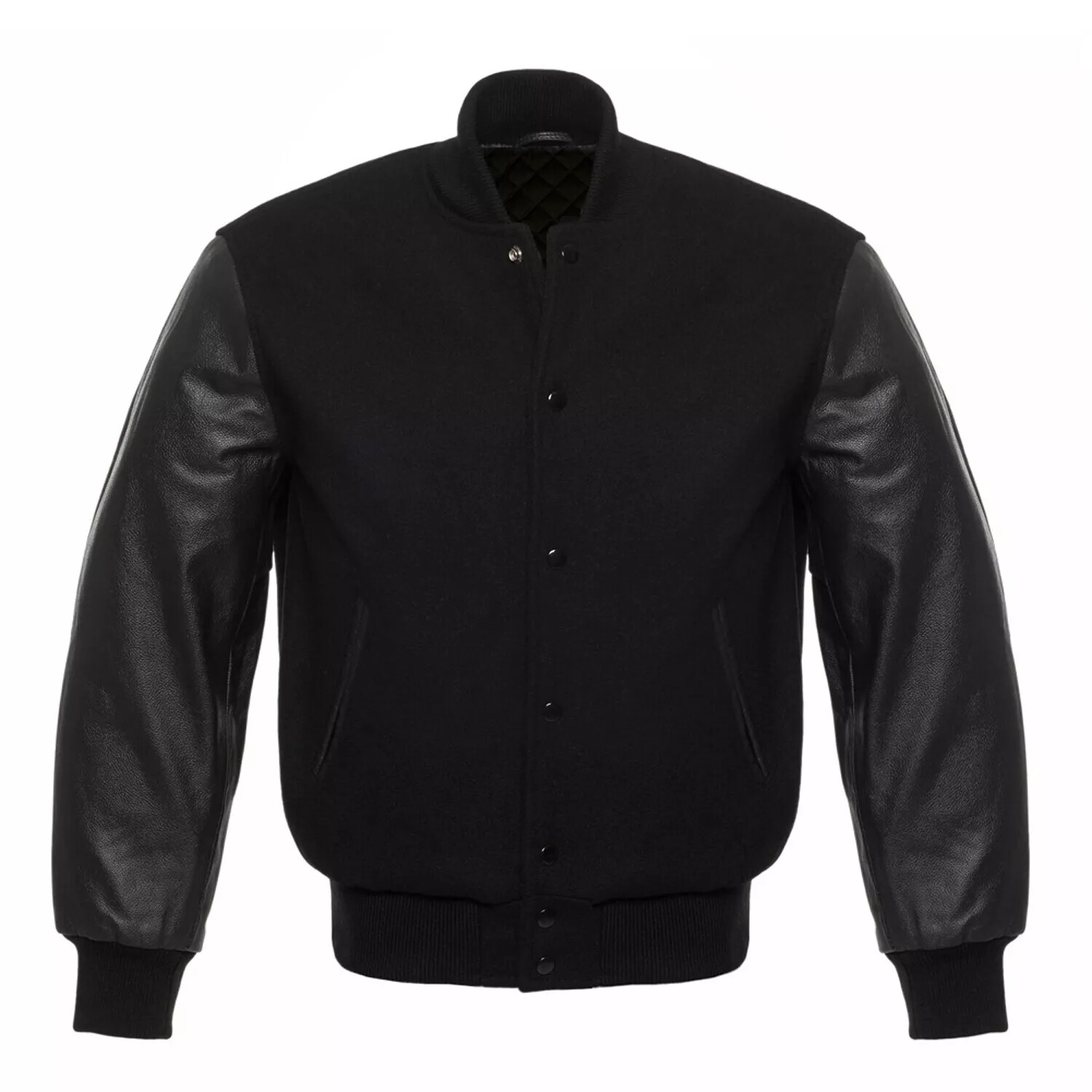 Full Black Wool & Genuine leather sleeve Varsity Jacket Full Black Wool & Genuine leather sleeve Varsity Jacket