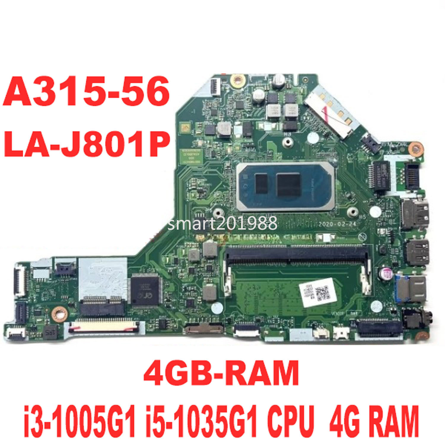 FH5LI LA-J801P For ACER Aspire A315-56 Motherboard With CPU FH5LI LA-J801P For ACER Aspire A315-56 Motherboard With CPU