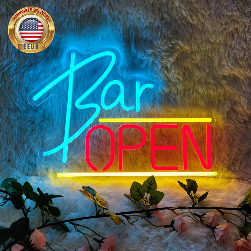 Neon Bar Open Sign 15.7in LED Bar Sign for Business Entrance