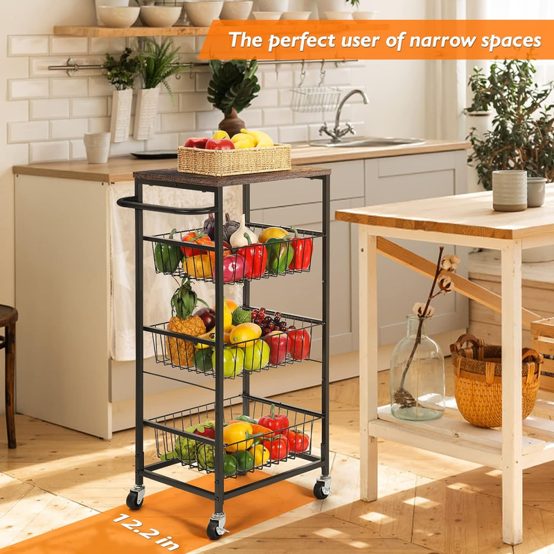 Kitchen Carts on Wheels, Rolling Storage Carts 4 Tier, Utility Service ...