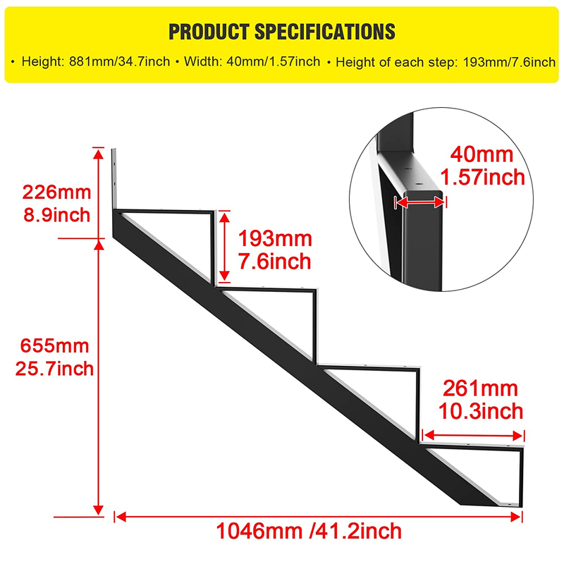 Steel Stair Step Riser -4 Step for Deck Height 34.7 Inches Metal Stair ...