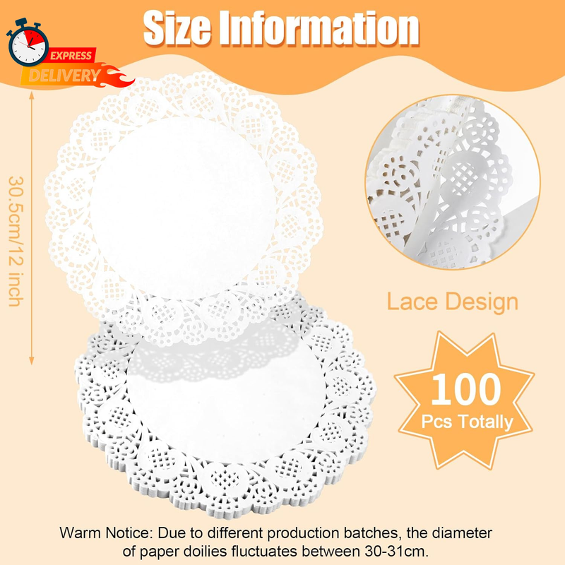 100 Pieces Paper Doilies, 12 Inch Doilies for Food, Disposable Lace Pa ...