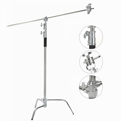 2x Professional Heavy Duty Studio C Stand with Gobo Arm Grip Heads ...