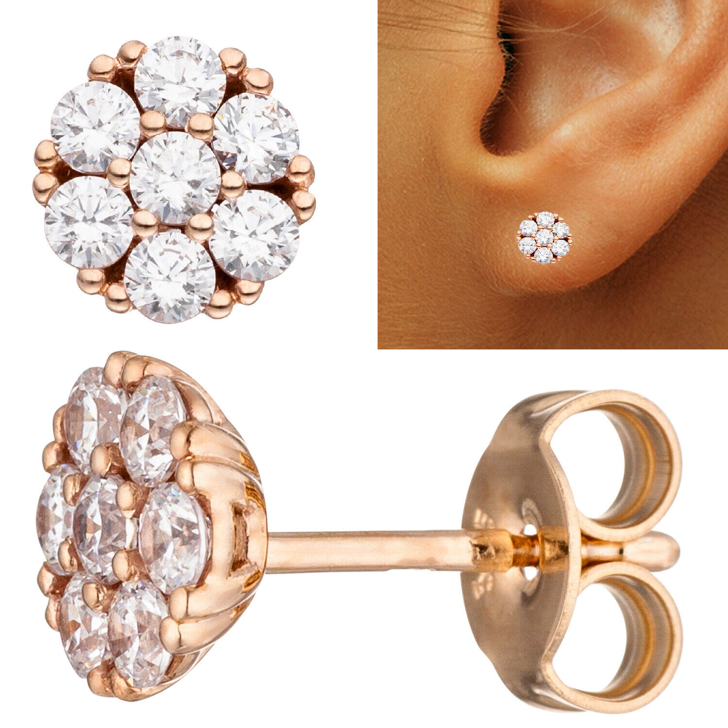 Funkelnde Ohrstecker Ohrringe echt Gold Rosegold 8 Karat 333 rund ... Funkelnde Ohrstecker Ohrringe echt Gold Rosegold 8 Karat 333 rund ...