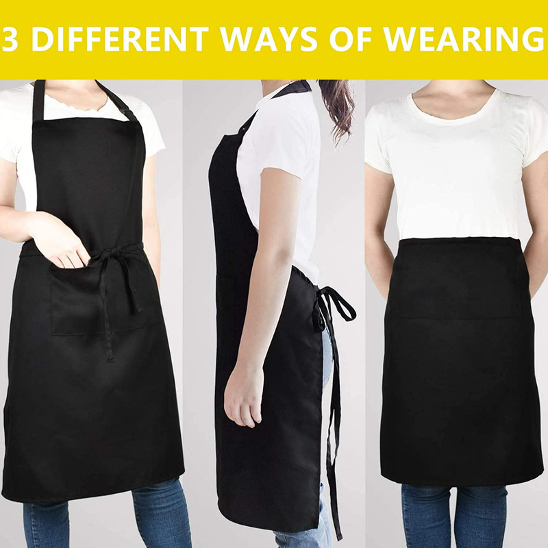 Heavy Duty Work Apron with Pockets for Men, Black Chef Shop Apron