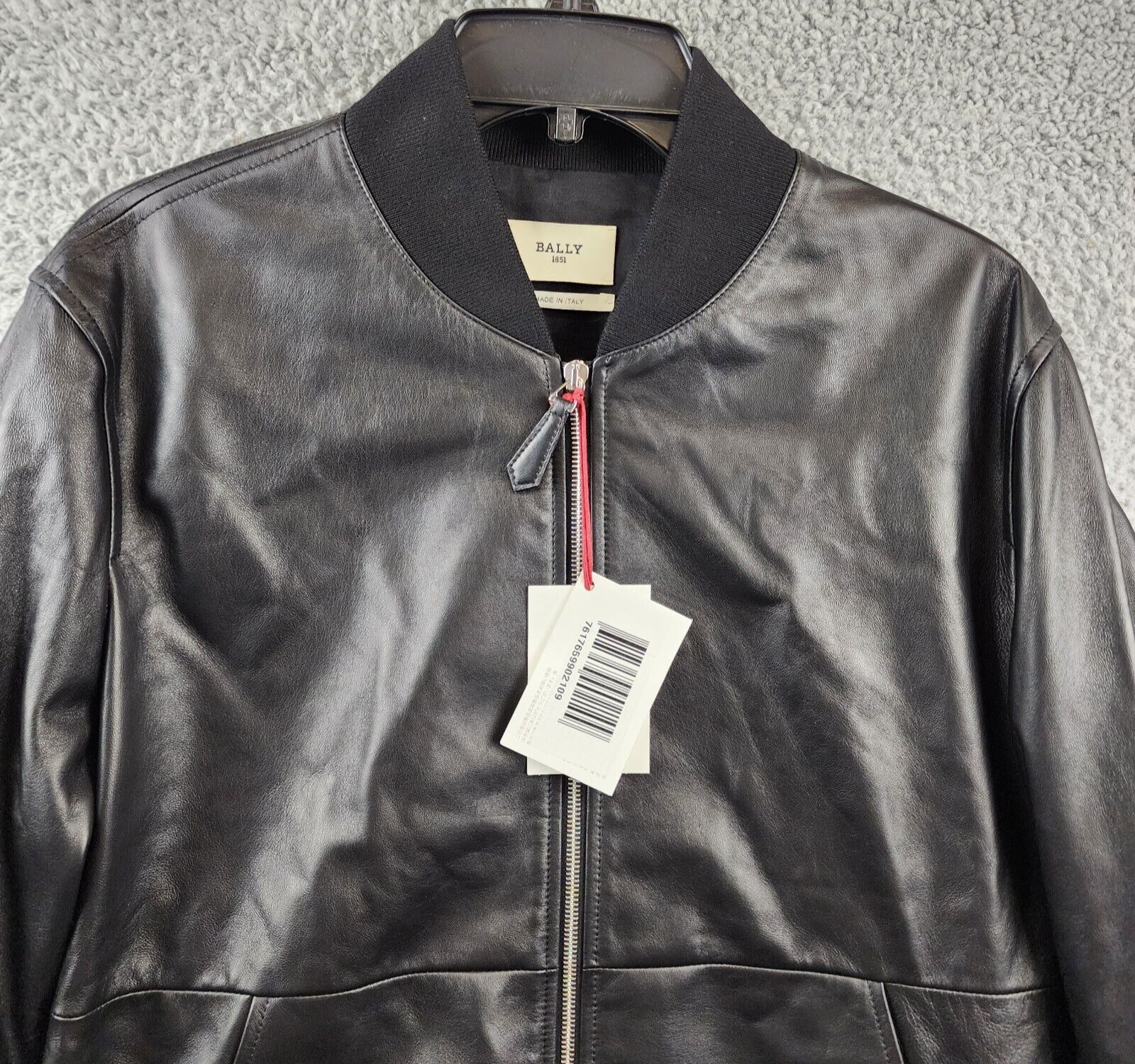 Bally Leather Full Zip Bomber Jacket Men's 38 Black Ribbed Bally Leather Full Zip Bomber Jacket Men's 38 Black Ribbed