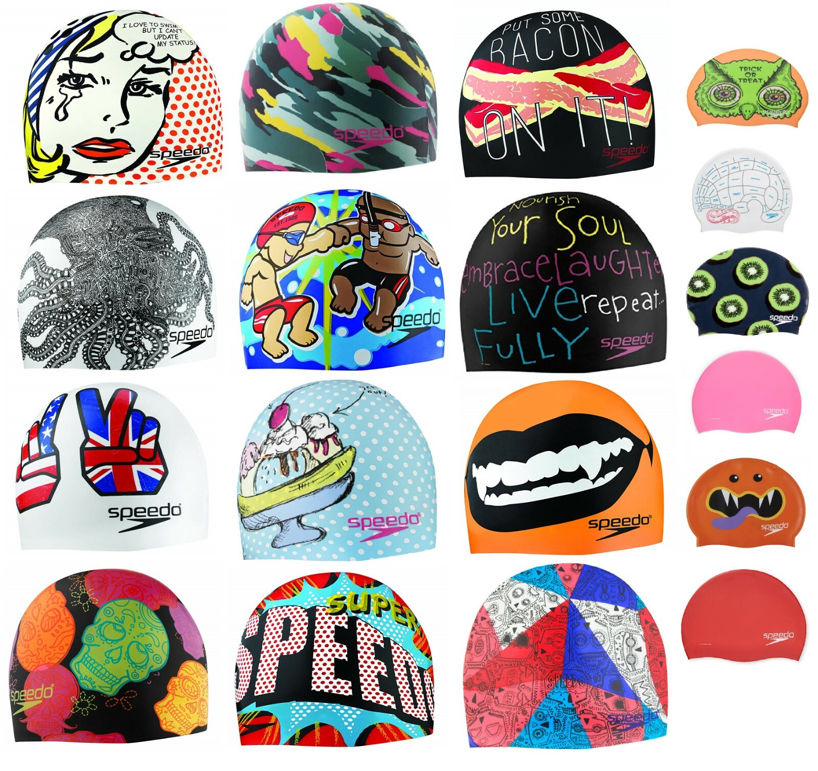Speedo Slicone Swim Cap Adult Unisex One Size Durable Solid Print Swimming Hat eBay