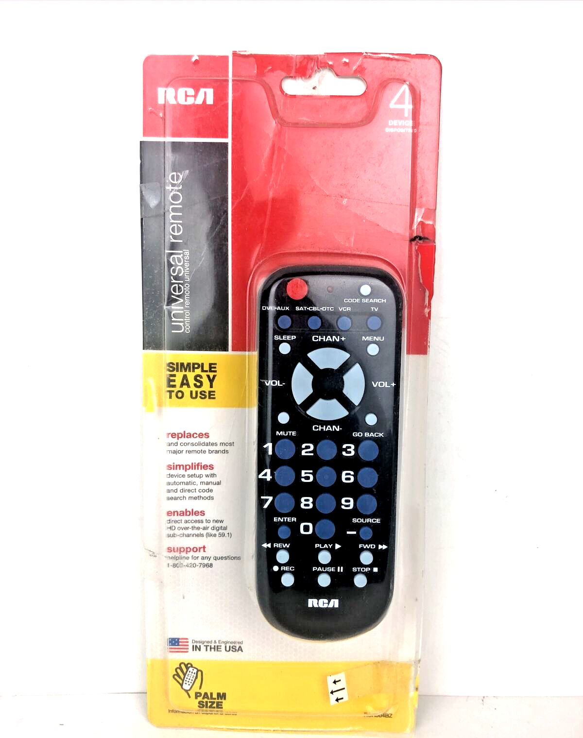 RCA Universal Remote Control 4 Device Controls TV SAT CBL VCR DVD Model RCR504BZ eBay