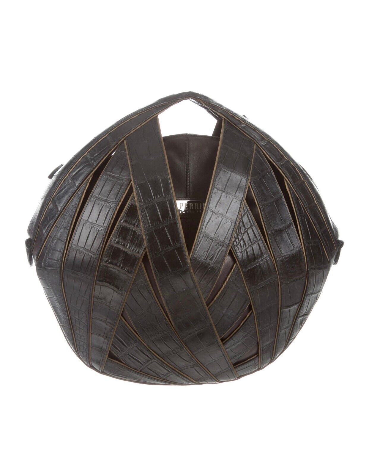 PERRIN, Paris Le Panier Large Black Ball Handbag w Brown PERRIN, Paris Le Panier Large Black Ball Handbag w Brown