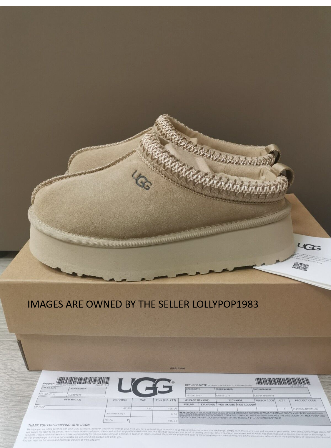 UGG TAZZ Platform Slippers Mustard Seed Sand Size UK3 UK4 UGG TAZZ Platform Slippers Mustard Seed Sand Size UK3 UK4