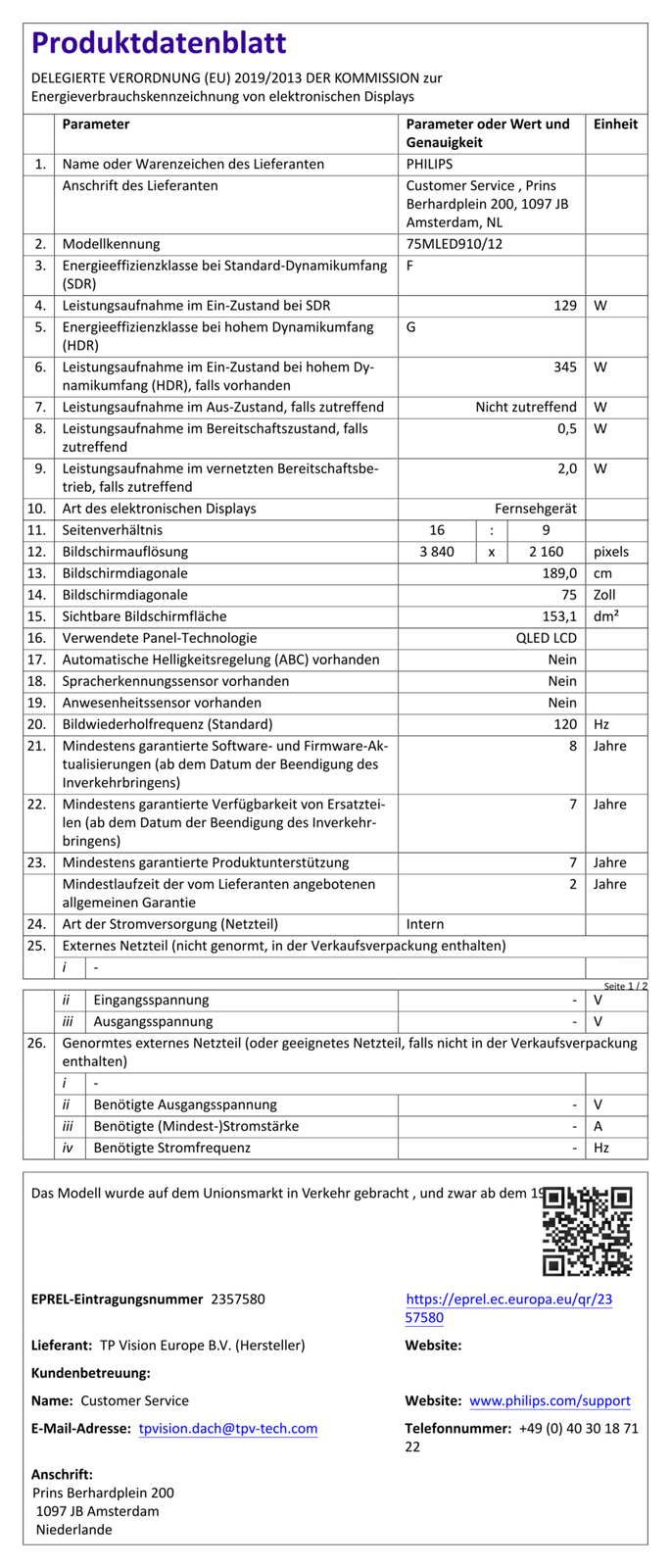 Philips Fernseher 75MLED910 75 Zoll 4K Ultra HD Mini LED TV #2552963 ...