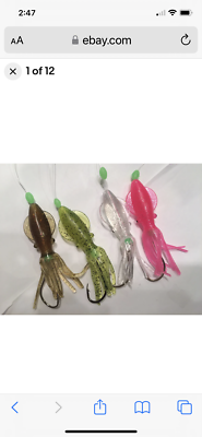 2x HOMEMADE FLUKE FLOUNDER RIGS HOLOGRAPHIC SQUID LURE SEA BASS COD ...
