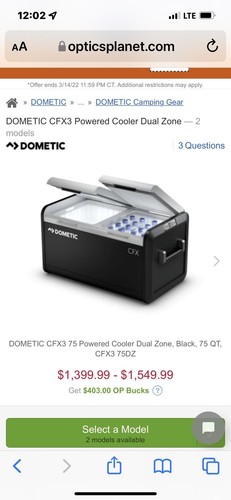 Dometic CFX3 75 Dual Zone Powered Cooler Black,