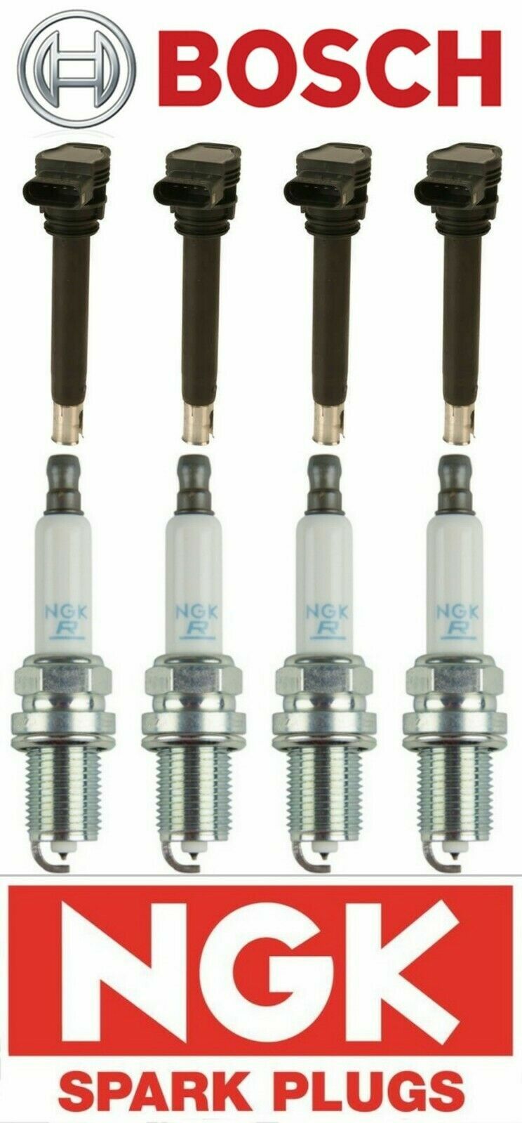 BOSCH Ignition Coil 0221604115 + NGK Spark Plug PFR7S8EG SET for Audi ...
