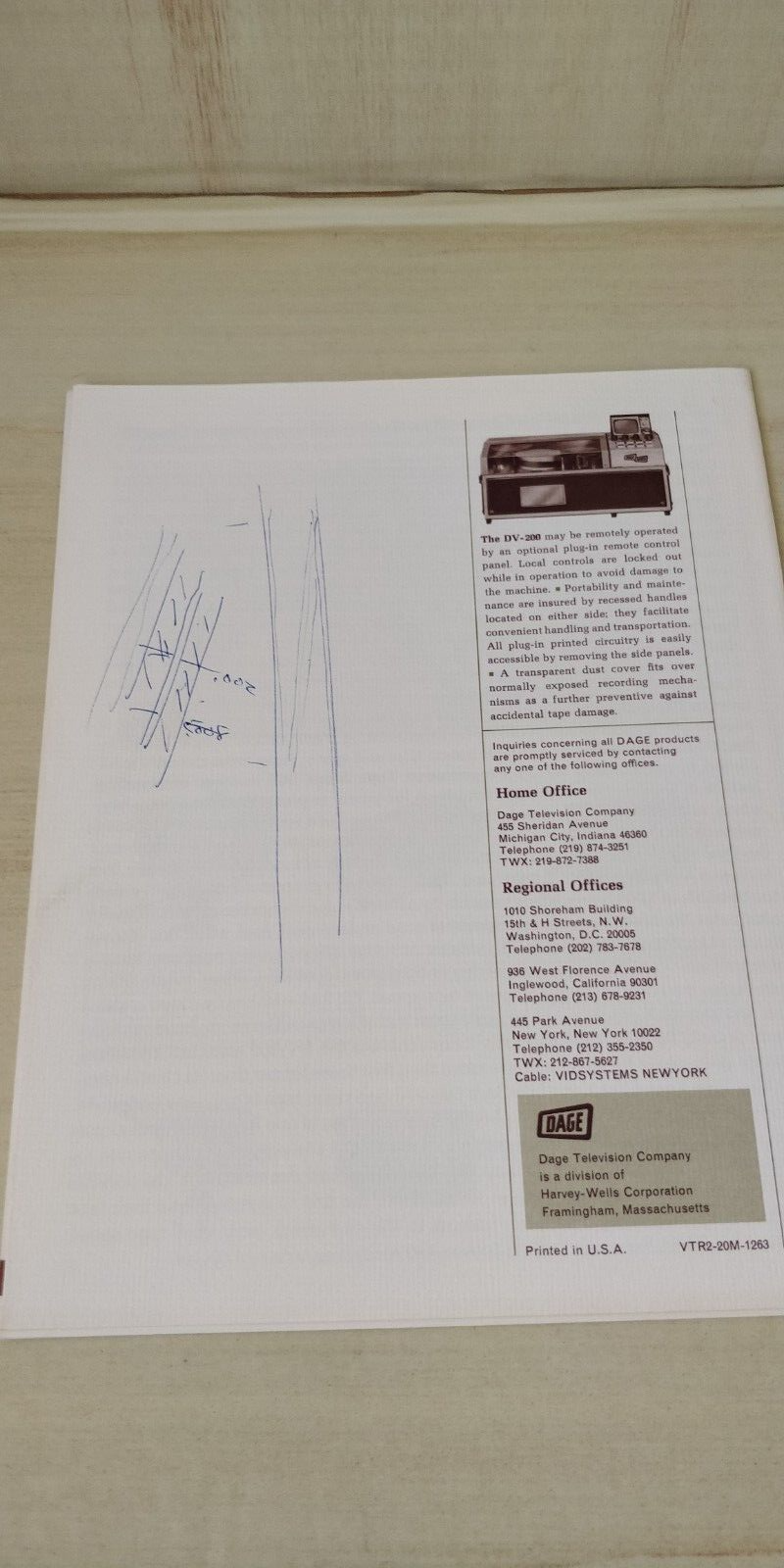 1963 DAGE DV-2000 Brochure - Video Tape Recorder - Television Studio ...