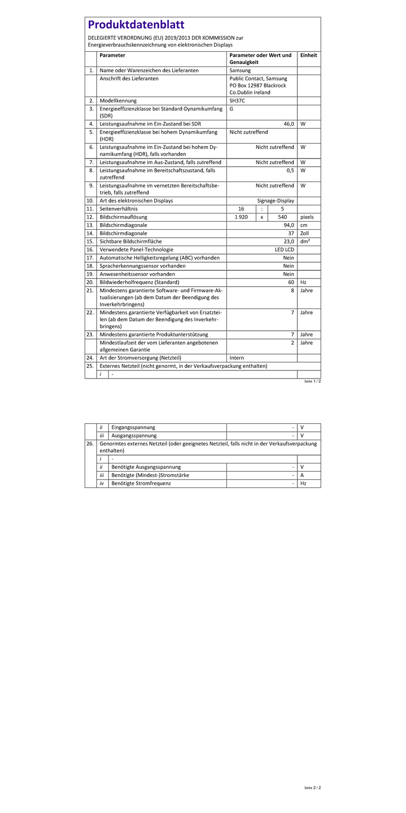 Samsung Smart Signage SH37C | eBay.de