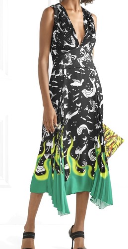 PRADA Green White Black Yellow Astrology Zodiac Flame Print PRADA Green White Black Yellow Astrology Zodiac Flame Print