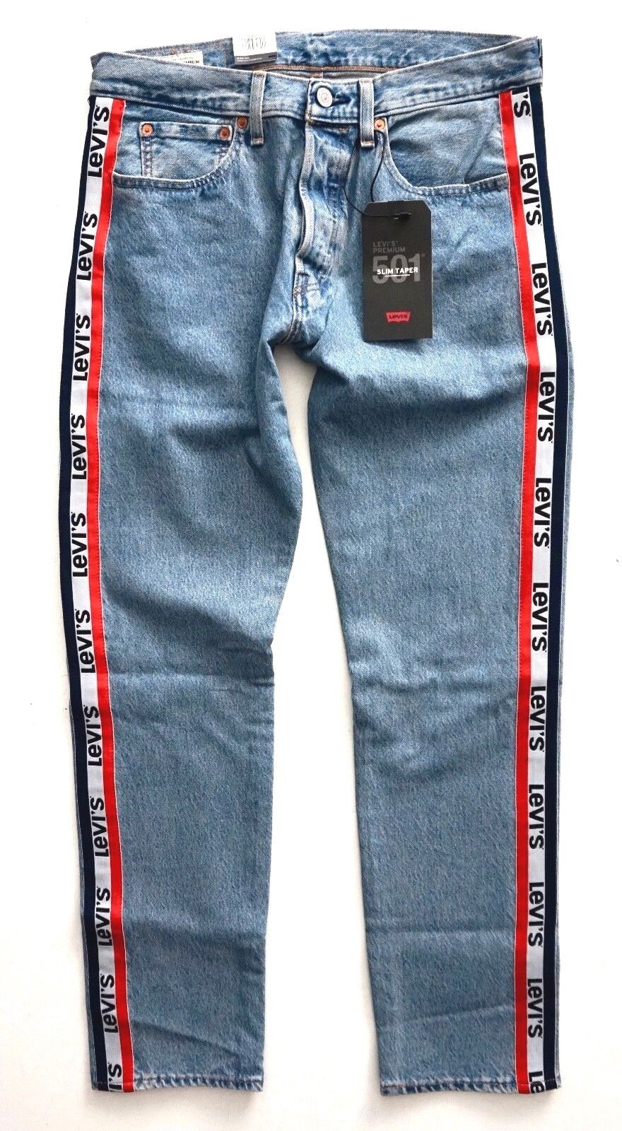 Levi's Levis Nwt Mens 501 Logo Taper Sports Stripe Jeans Levi's Levis Nwt Mens 501 Logo Taper Sports Stripe Jeans