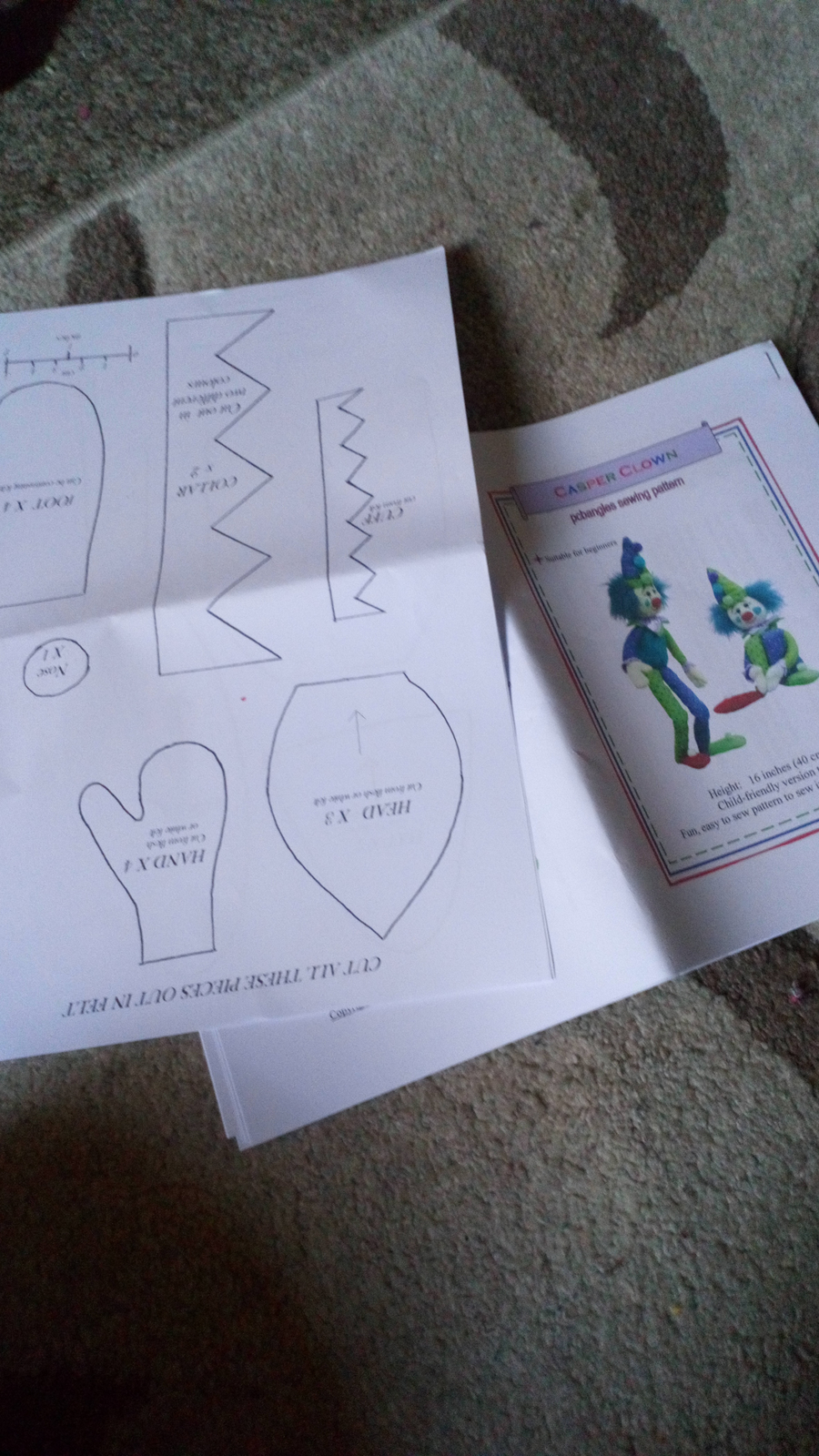 Casper Clown sewing pattern makes a soft toy doll standing 16" tall ...