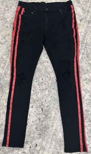 Amiri Jeans 36 Glitter Track Jeans Black With Red Stripe Amiri Jeans 36 Glitter Track Jeans Black With Red Stripe