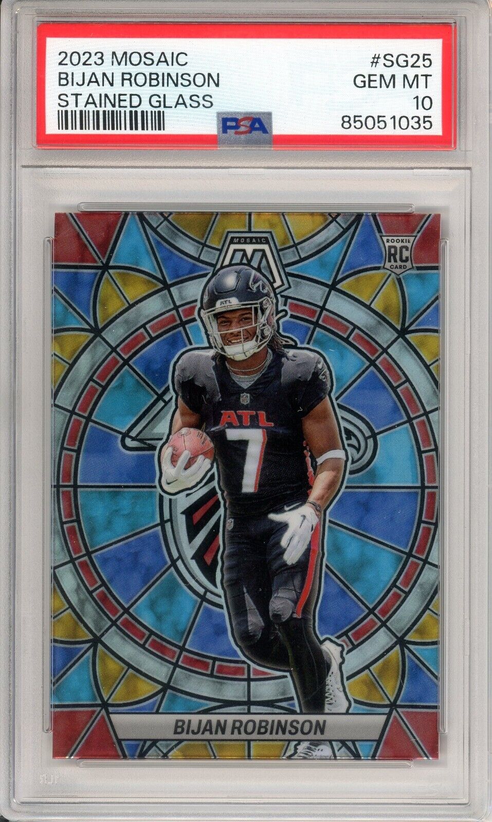 Bijan Robinson 2023 Mosaic #SG25 Stained Glass RC PSA 10 Bijan Robinson 2023 Mosaic #SG25 Stained Glass RC PSA 10