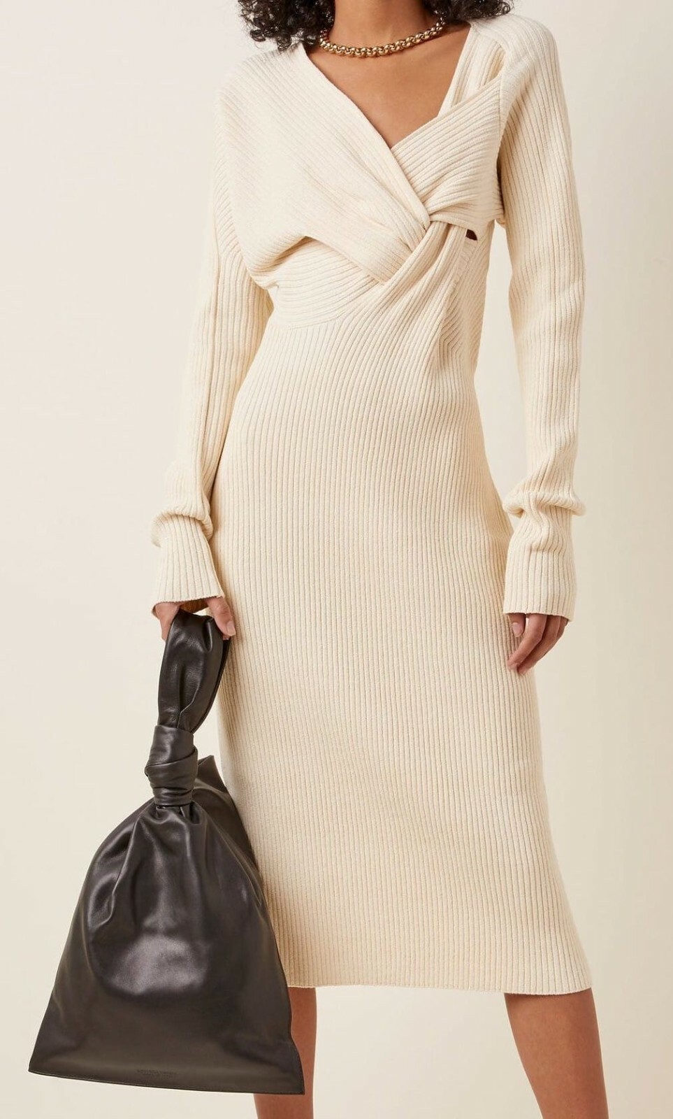 Bottega Veneta Women's Knit Twisted Neckline Midi Dress, Off Bottega Veneta Women's Knit Twisted Neckline Midi Dress, Off