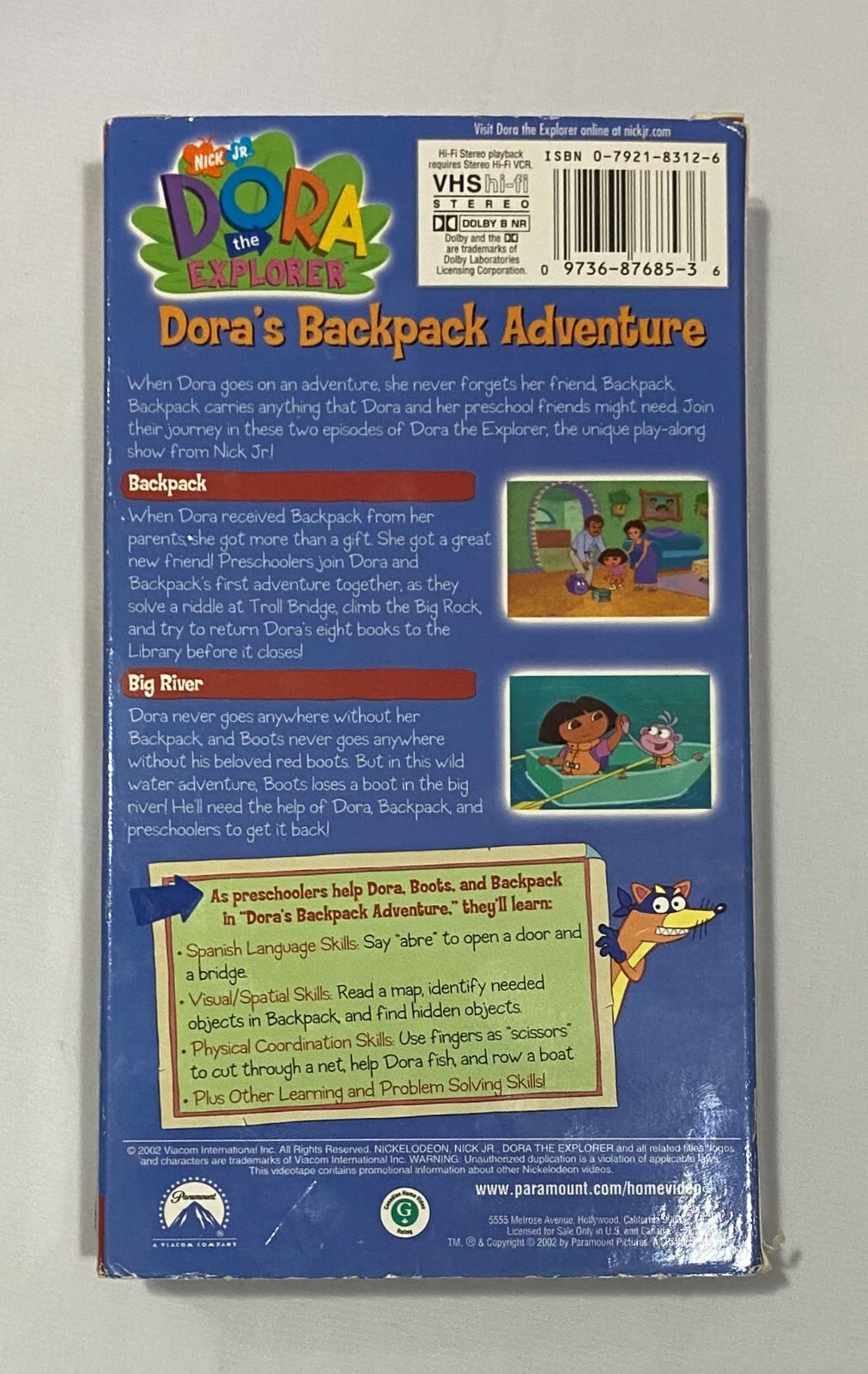 Vintage Nickelodeon Dora the Explorer Backpack Adventure VHS