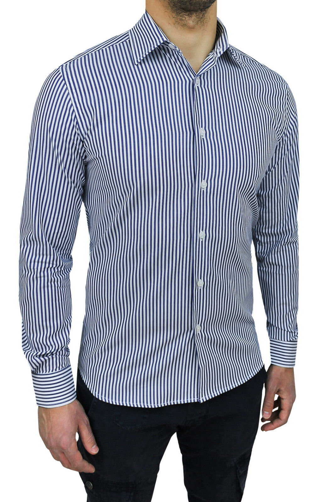 CAMICIA UOMO DIAMOND SARTORIALE BLU BIANCO RIGHE COTONE SLIM FIT CASUAL ... CAMICIA UOMO DIAMOND SARTORIALE BLU BIANCO RIGHE COTONE SLIM FIT CASUAL ...