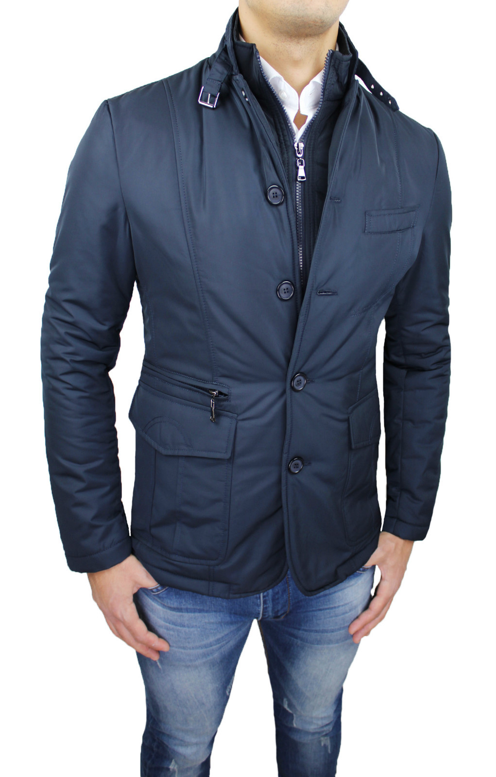 GIUBBOTTO PIUMINO UOMO INVERNALE BLU SLIM FIT ADERENTE NUOVO CON GILET ... GIUBBOTTO PIUMINO UOMO INVERNALE BLU SLIM FIT ADERENTE NUOVO CON GILET ...