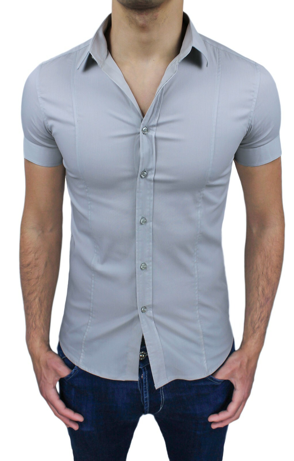 Camicia uomo sartoriale slim fit estiva in cotone nero beige grigio chiaro Camicia uomo sartoriale slim fit estiva in cotone nero beige grigio chiaro