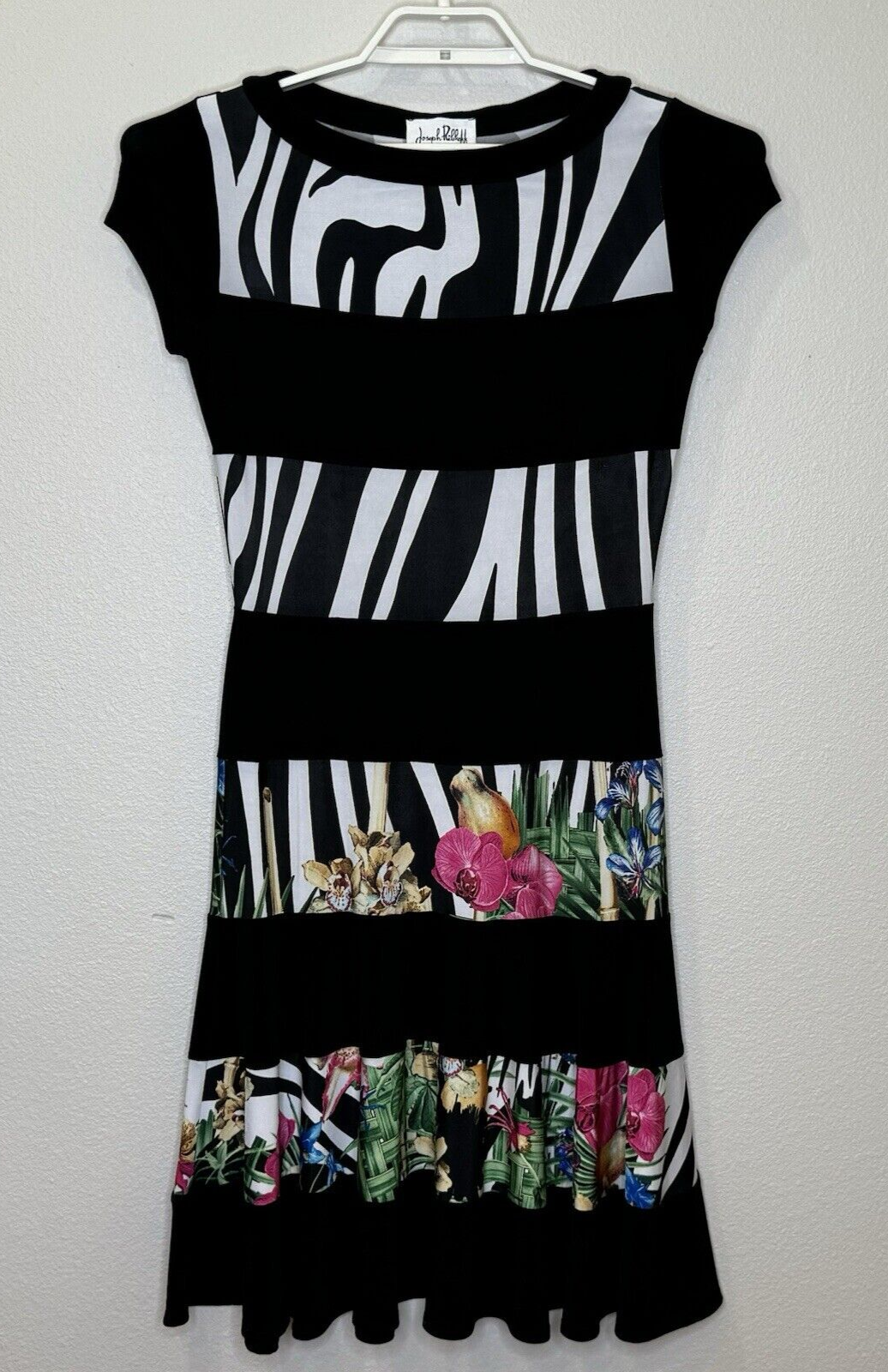 Joseph Ribkoff Womens Maxi Dress Sz 8 Black White Stripe Cap Joseph Ribkoff Womens Maxi Dress Sz 8 Black White Stripe Cap