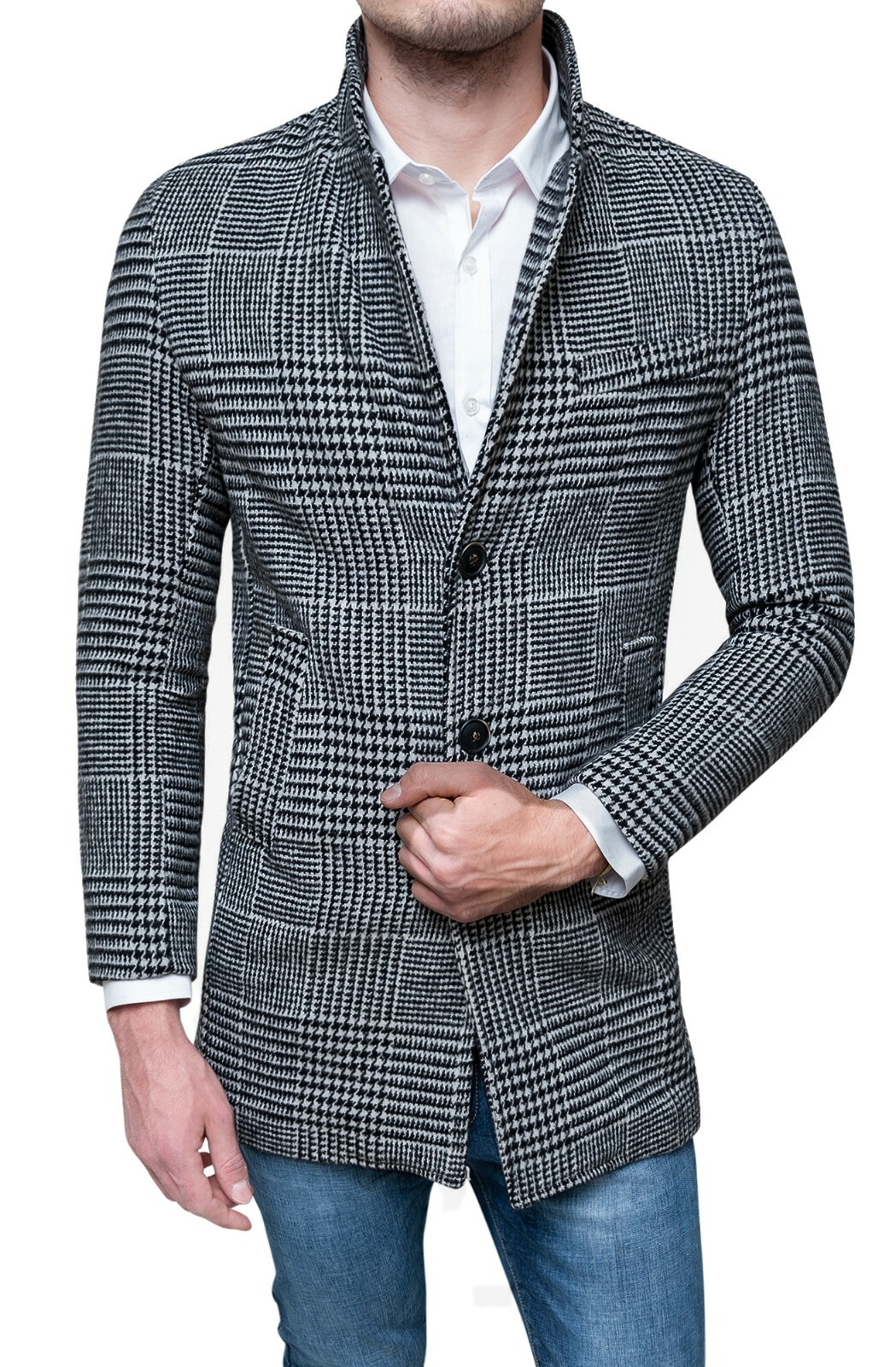 Cappotto giaccone uomo Diamond invernale grigio quadri lungo foderato Cappotto giaccone uomo Diamond invernale grigio quadri lungo foderato