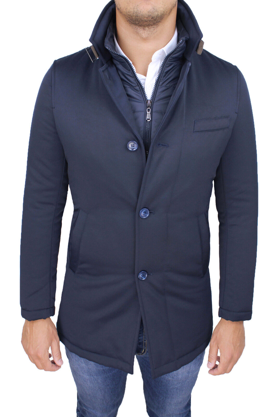 GIUBBOTTO UOMO ELEGANTE BLU GIACCA GIACCONE SARTORIALE LUNGO CON GILET ... GIUBBOTTO UOMO ELEGANTE BLU GIACCA GIACCONE SARTORIALE LUNGO CON GILET ...