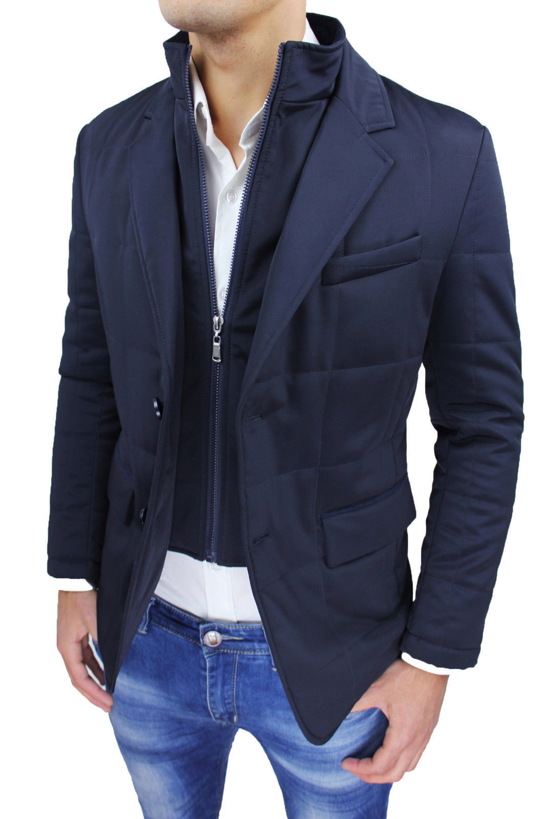 GIACCA GIUBBOTTO UOMO ELEGANTE BLU SCURO INVERNALE SLIM FIT CON GILET ... GIACCA GIUBBOTTO UOMO ELEGANTE BLU SCURO INVERNALE SLIM FIT CON GILET ...