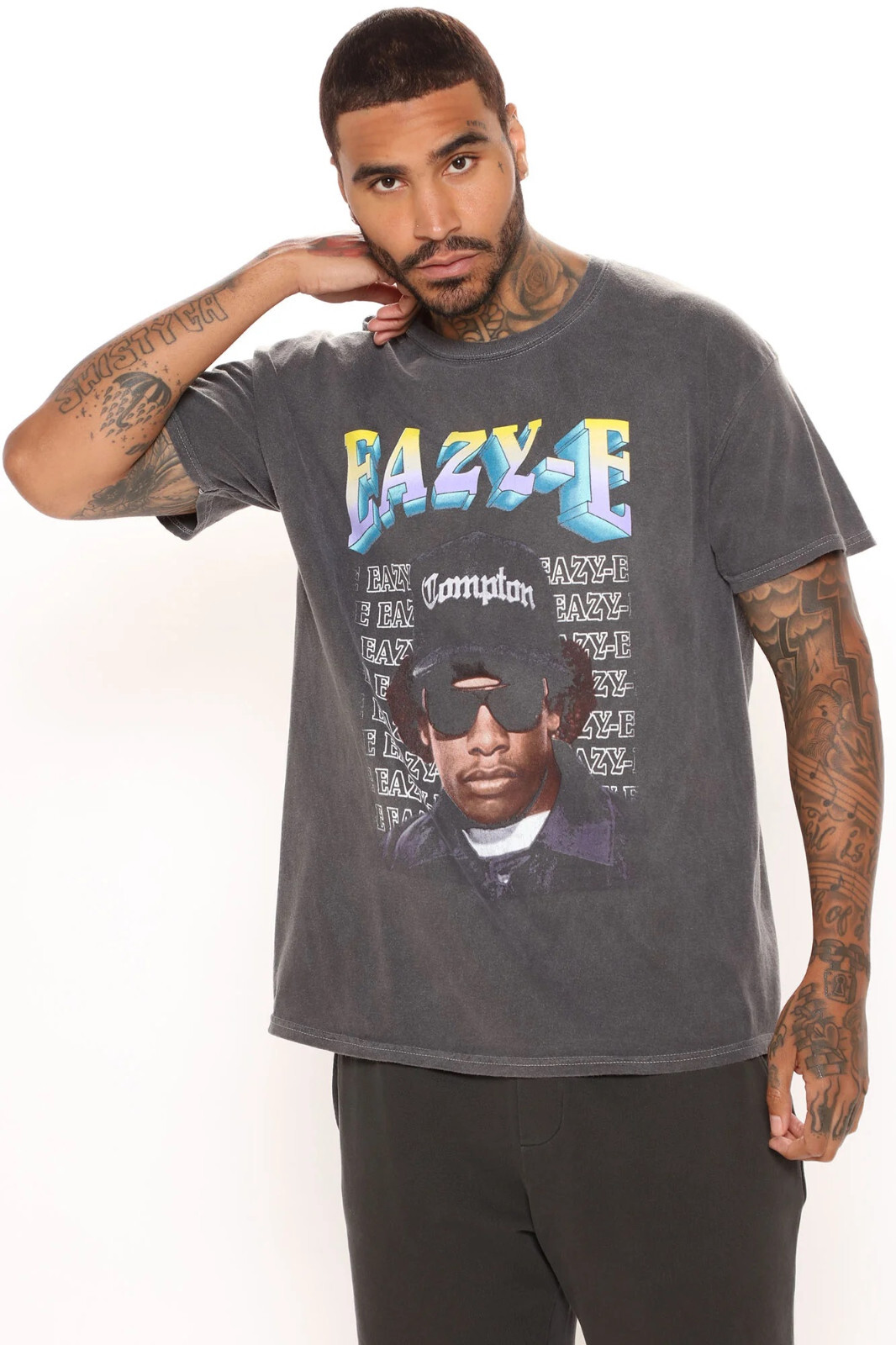Eazy-E NWA Compton Men's Vintage Black Dye Wash Distressed Eazy-E NWA Compton Men's Vintage Black Dye Wash Distressed