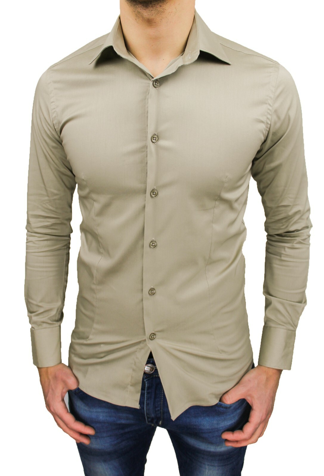 Camicia uomo Sartoriale beige Formale Elegante slim fit in Cotone Camicia uomo Sartoriale beige Formale Elegante slim fit in Cotone