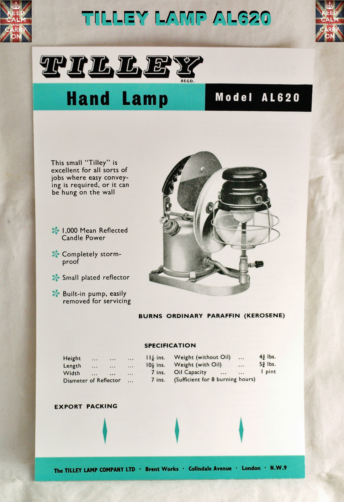 TILLEY LAMP AL620 SPECIFICATIONS AND SPARE PART LEAFLET TILLEY ...