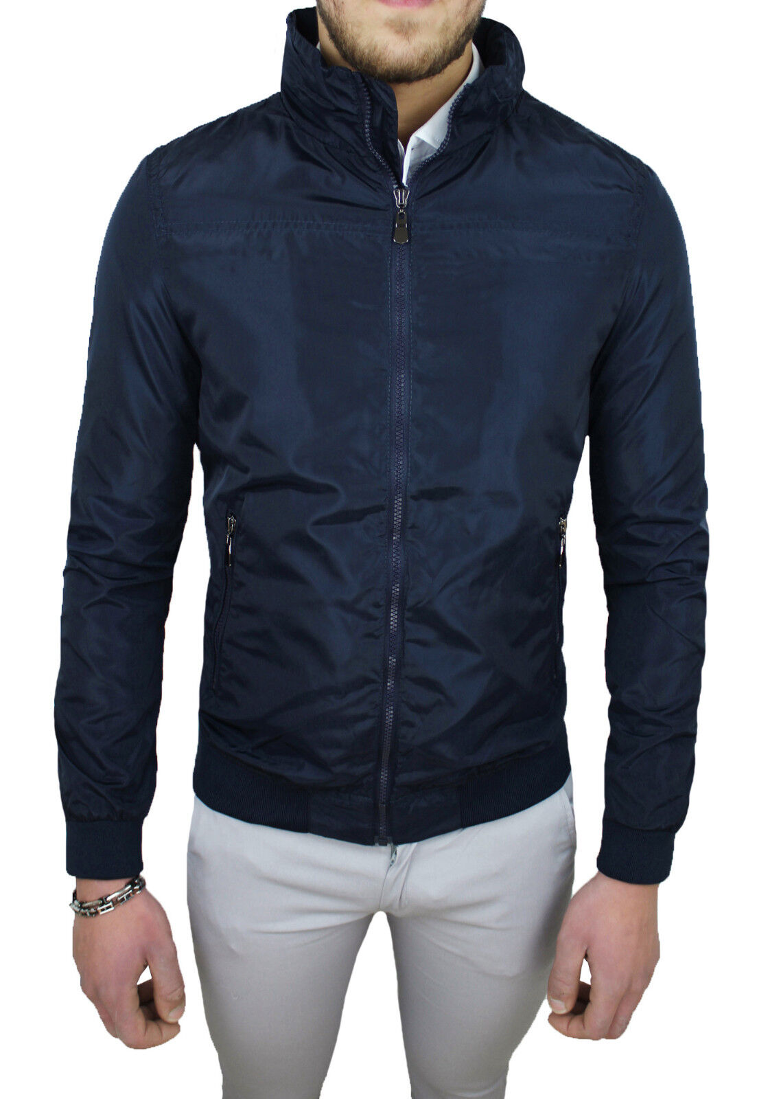 GIUBBOTTO GIACCA UOMO BLU SCURO CASUAL GIUBBINO MOTO PARKA MAN'S JACKET GIUBBOTTO GIACCA UOMO BLU SCURO CASUAL GIUBBINO MOTO PARKA MAN'S JACKET