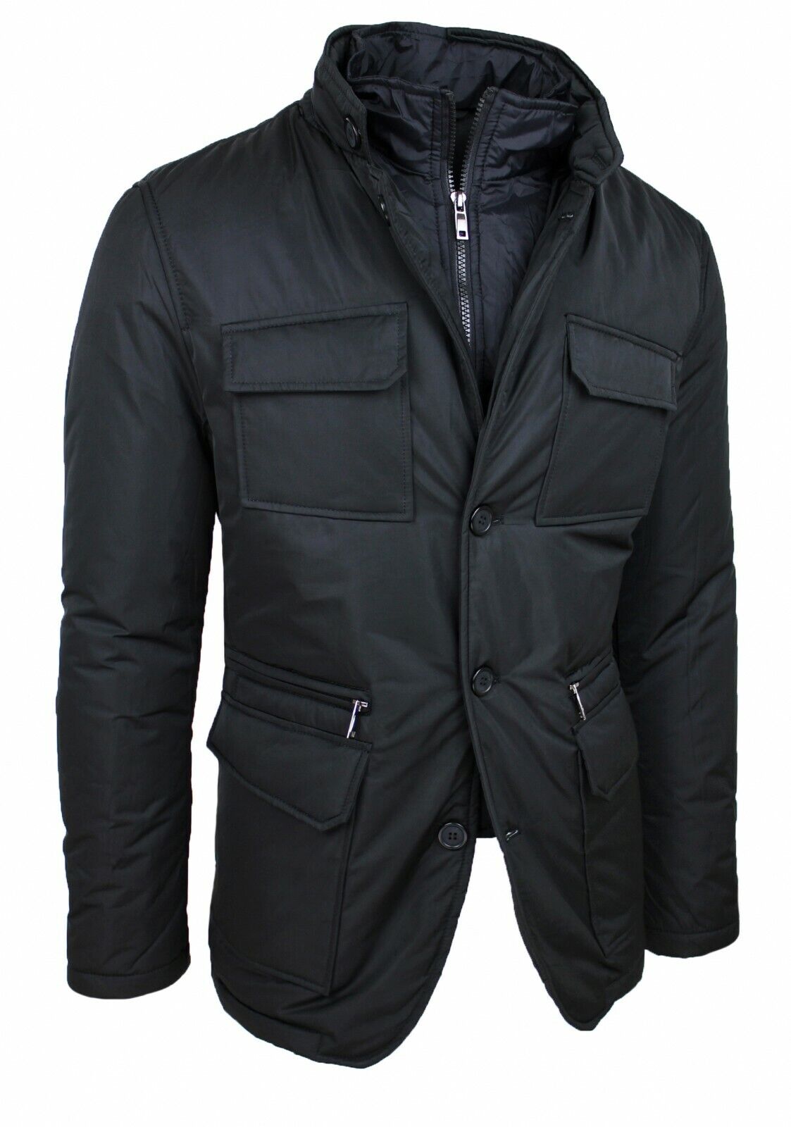Elegante giubbotto piumino uomo Sartoriale Nero Blu invernale con gilet ... Elegante giubbotto piumino uomo Sartoriale Nero Blu invernale con gilet ...