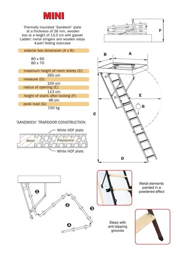 4 Section Wood Timber Metal Folding Loft Ladder Hatch 60cm X 80cm Attic ...