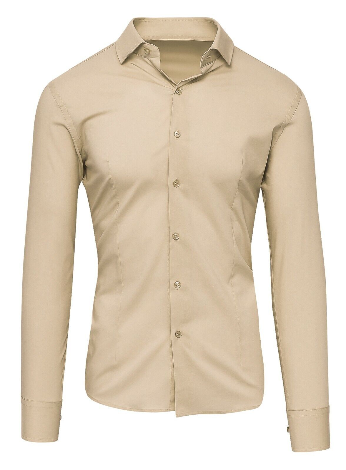 Camicia uomo Sartoriale beige in cotone Slim Fit casual elegante Camicia uomo Sartoriale beige in cotone Slim Fit casual elegante
