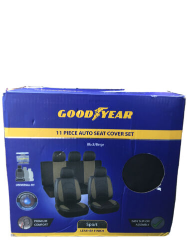 good year 11 pc auto seat cover set black beige Sport Leather Finish eBay