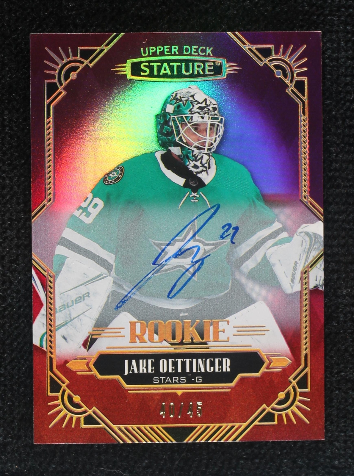 2020-21 Upper Deck Stature - Rookies Red Autographs #162 Jake Oettinger ...