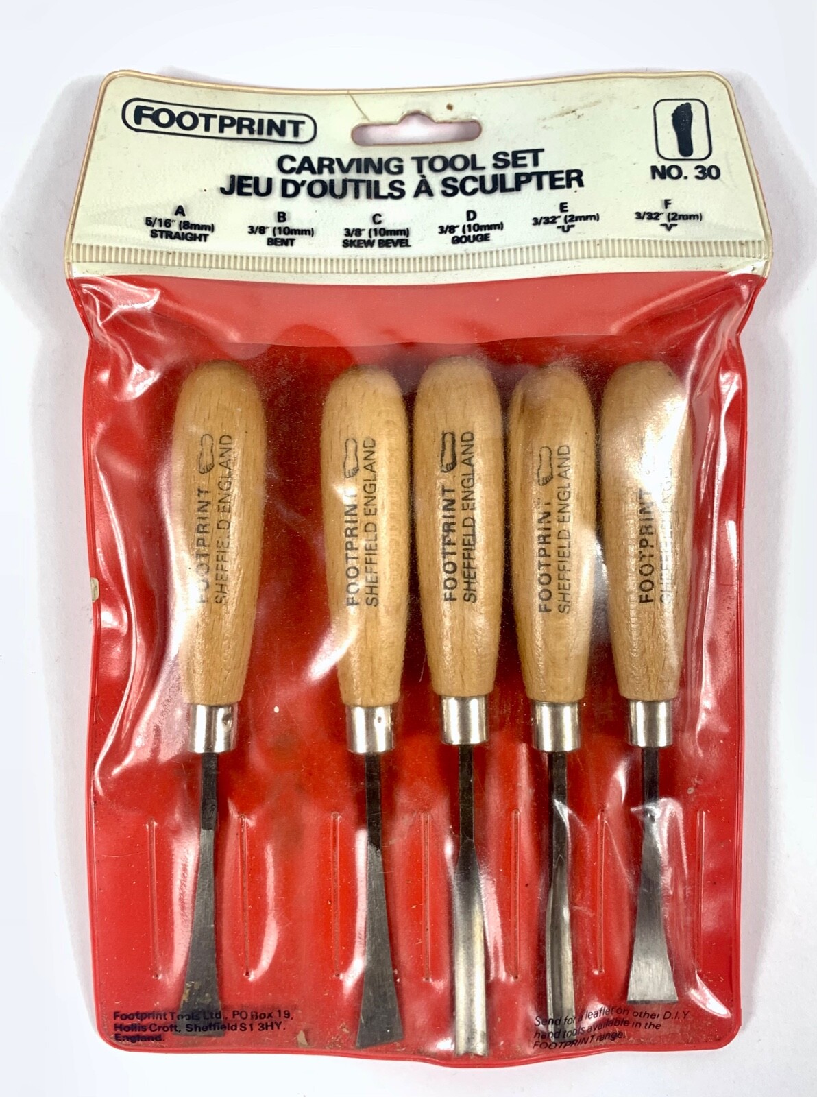 EUC Sheffield England Footprint Carving Tool Set 5 Tool Lot in Original Package